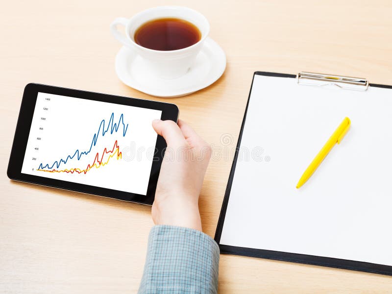 Tablet PC with Graph on Screen at Office Table Stock Image - Image of ...