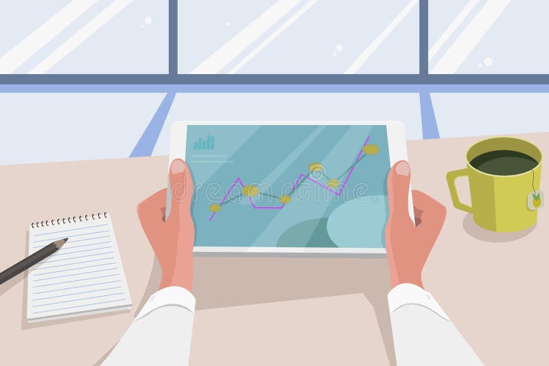 Tablet Pc in Hand. the Businessman in the Office Works and Analyzes the ...