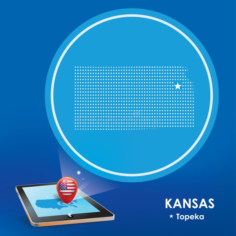 Tablet Pc with Kansas Map Projection. Vector Illustration Decorative ...