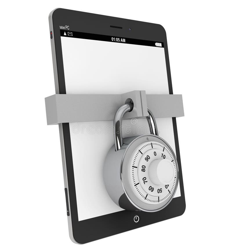 Tablet Pc Security. Chain with Lock on Computer Stock Illustration ...