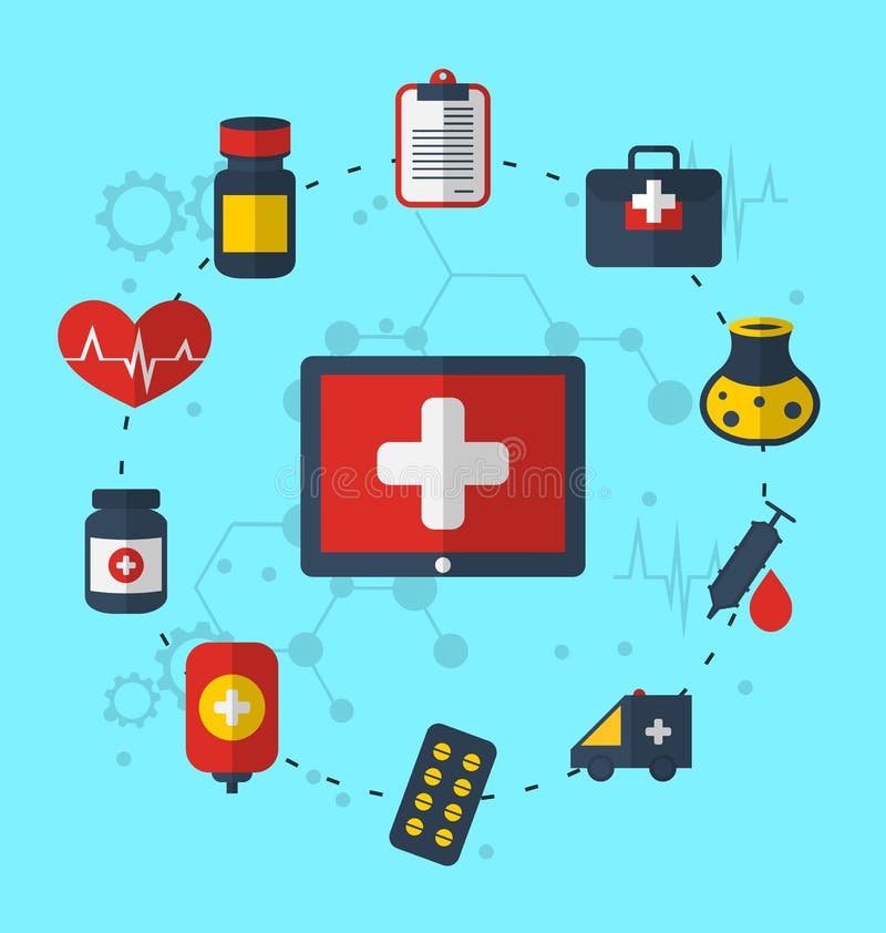 Tablet Pc with Medical Icons for Web Design, Modern Flat Style Stock ...