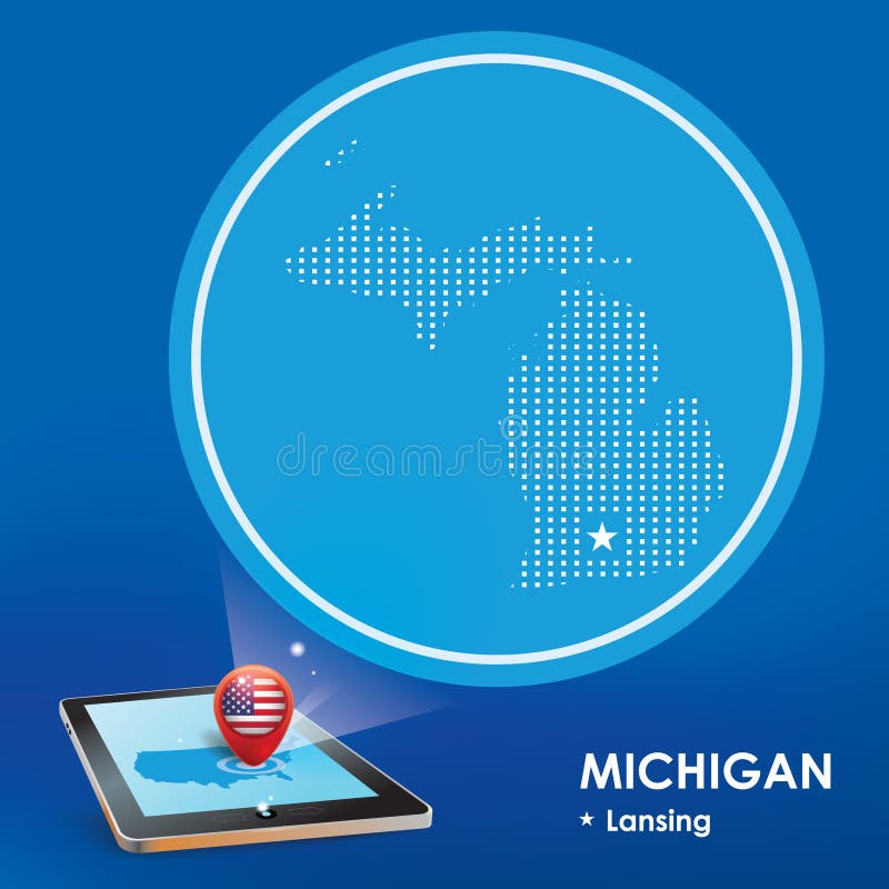 Tablet Pc with Michigan Map Projection. Vector Illustration Decorative ...
