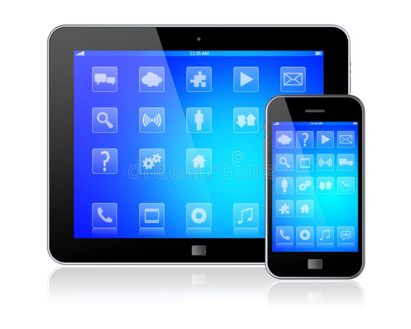 Tablet PC with Mobile Phone Stock Illustration - Illustration of gadget ...