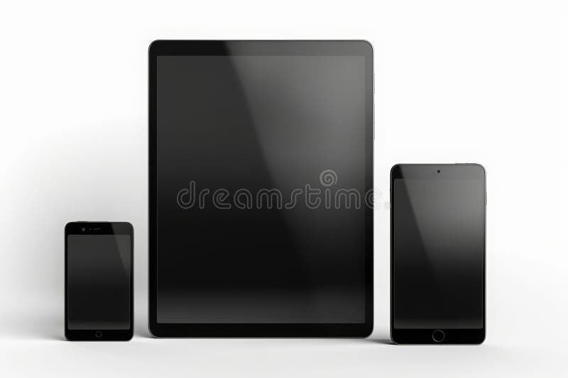 Tablet Pc and Mobile Phone Mockup Front View, Digital Devices Black ...
