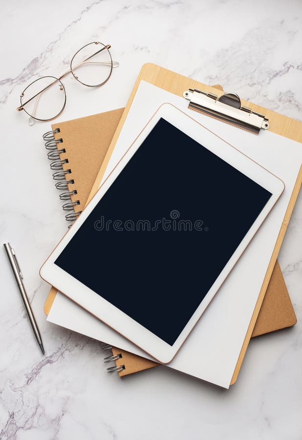 Tablet Pc and Notebooks on the Office Desk Stock Photo - Image of empty ...