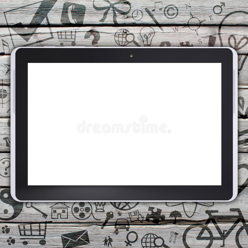 Tablet PC on an Old Wooden Surface Stock Illustration - Illustration of ...