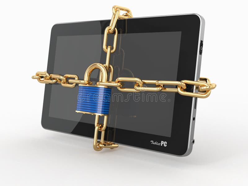 Tablet Pc Security. Chain with Lock on Computer Stock Illustration ...