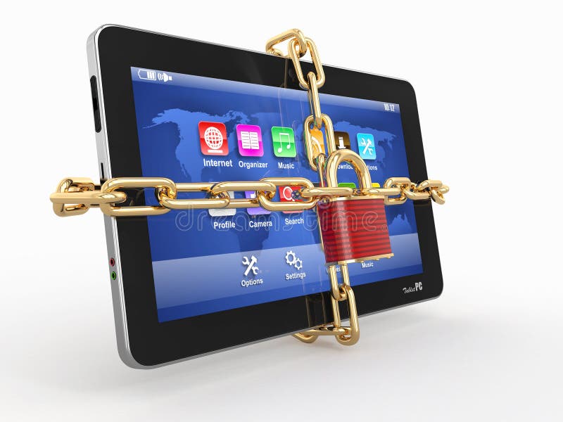 Tablet Pc Security. Chain with Lock on Computer Stock Illustration ...