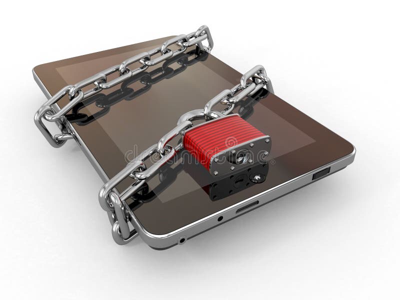 Tablet Pc Security. Chain with Lock on Computer Stock Illustration ...