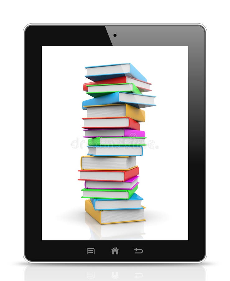 Tablet Pc Showing a Pile of Books Stock Illustration - Illustration of ...