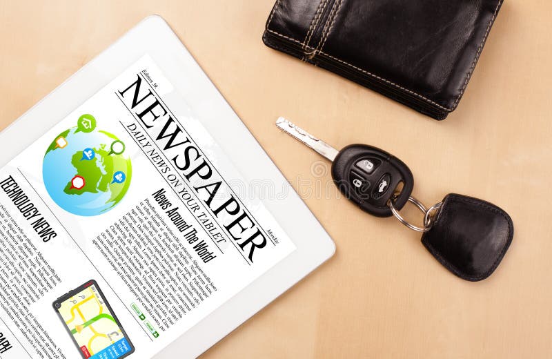 Tablet Pc Shows News on Screen with a Cup of Coffee on a Desk Stock ...