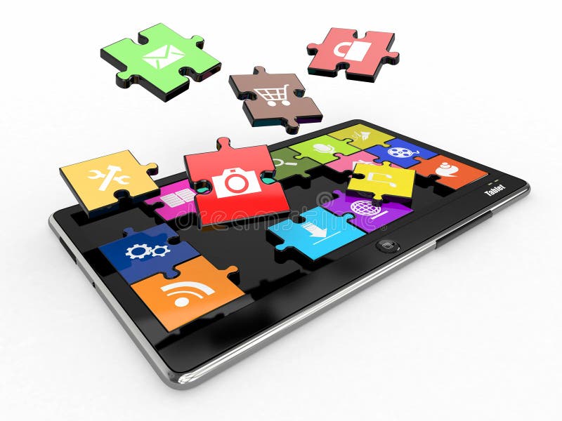 Tablet Pc Software. Screen from Puzzle with Icons. Stock Illustration ...