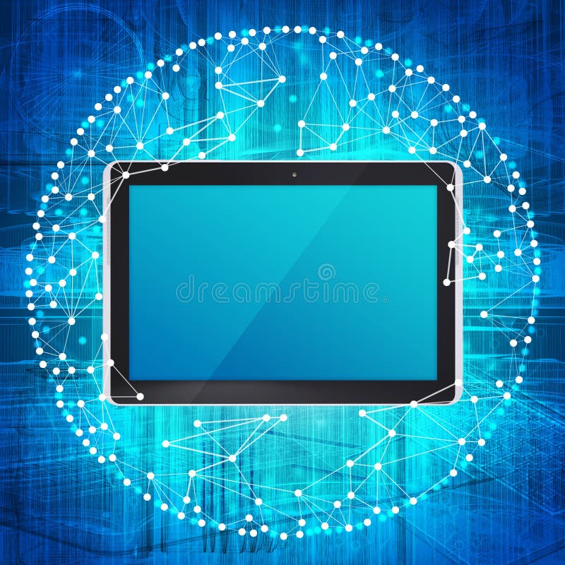 Tablet PC and Sphere Consisting of Connections Stock Illustration ...
