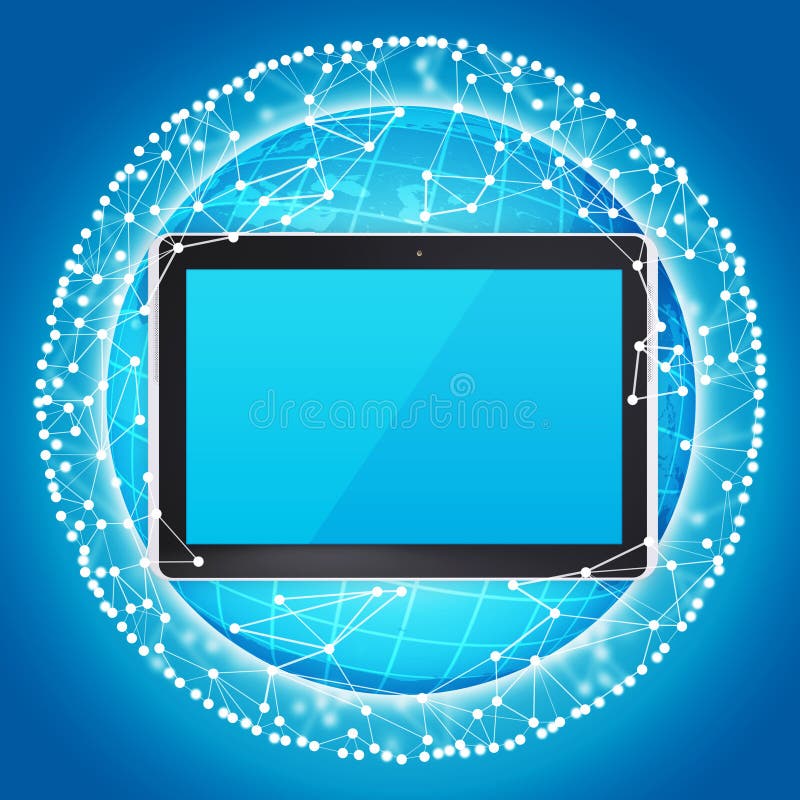 Tablet PC and Sphere Consisting of Connections Stock Illustration ...