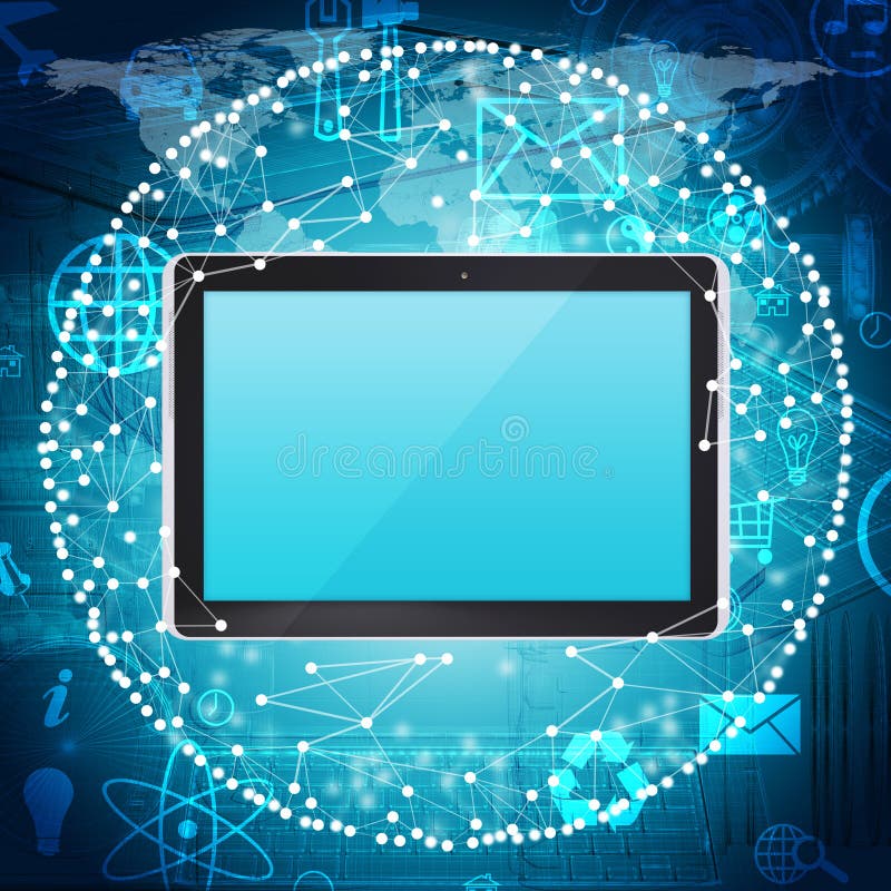 Tablet PC and Sphere Consisting of Connections Stock Illustration ...