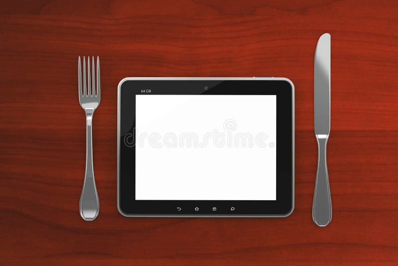 Tablet PC On A Wooden Table With A Blank Screen Stock Illustration ...