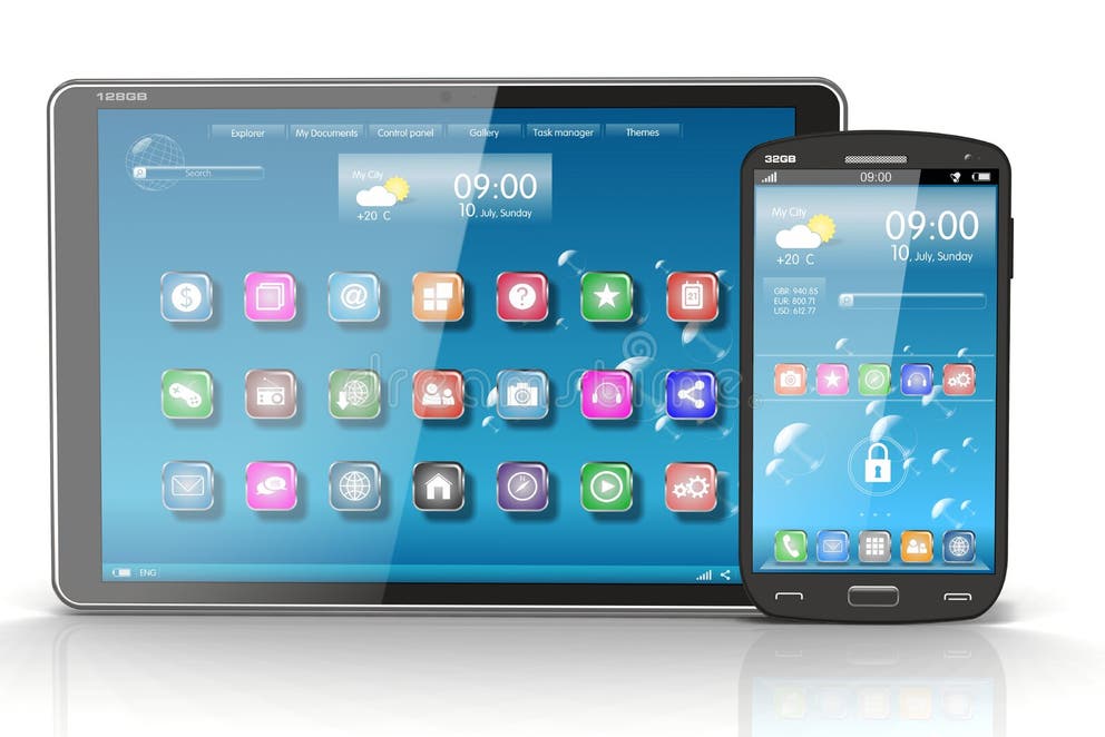 Tablet PC Y Smartphone. Concepto Stock de ilustración - Ilustración de ...