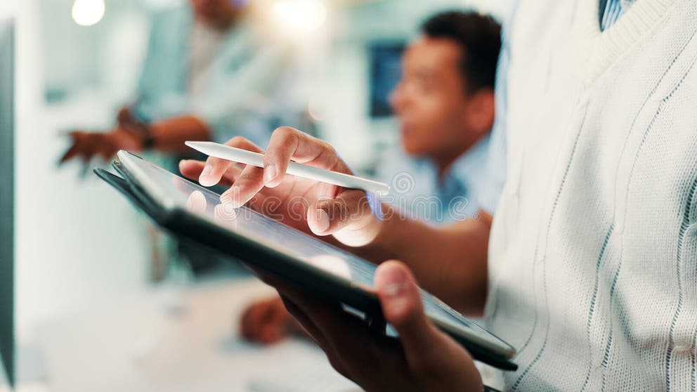 Tablet, Pen and Hands of Man in Office with Notes for Web Development ...