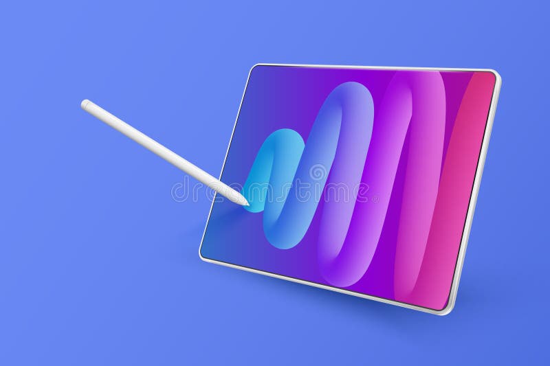 Tablet, Pen and Multicolored Background. Device in Perspective View ...
