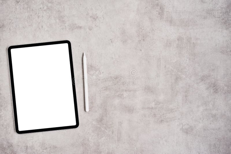 Tablet and Pencil on Grey Concrete Background Stock Image - Image of ...