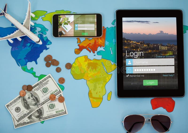 Tablet and Phone with Log in Screen. Travel Stock Illustration ...