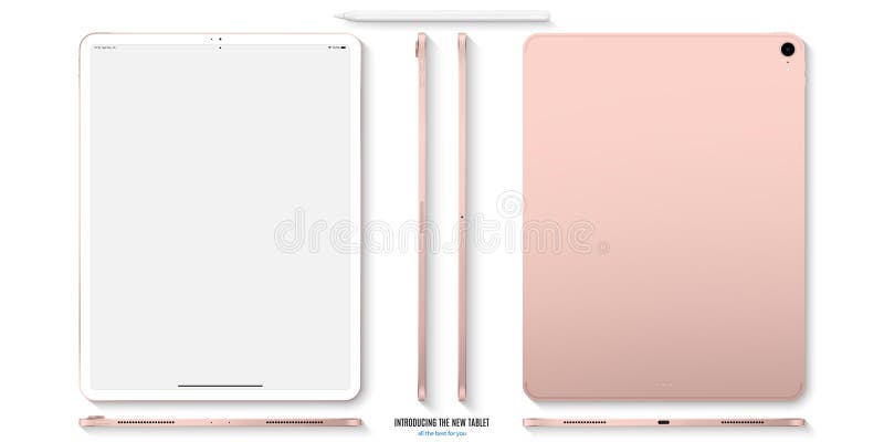 Tablet Pink Color with Blank Screen and Stylus, Top View, on White ...