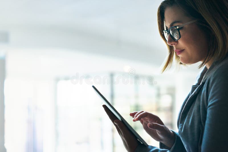 Tablet, Planning and Business Woman in Office for Reading Email ...