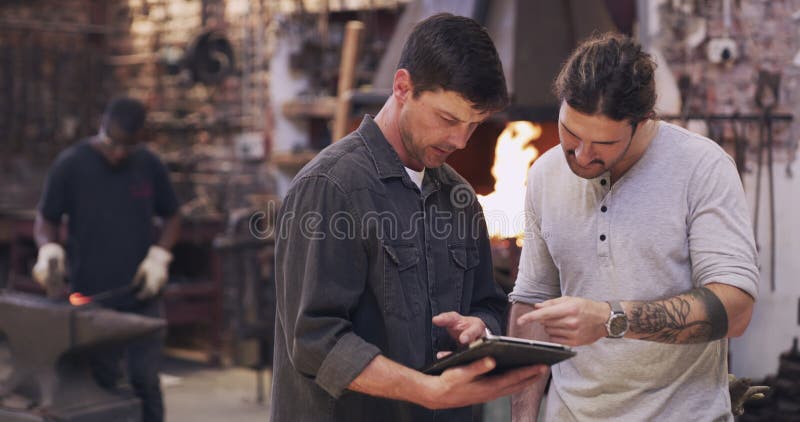 Tablet, Planning and Handshake with Men in a Workshop for Problem ...