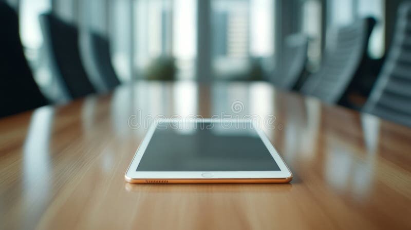 Tablet on a Polished Wooden Conference Table Stock Illustration ...