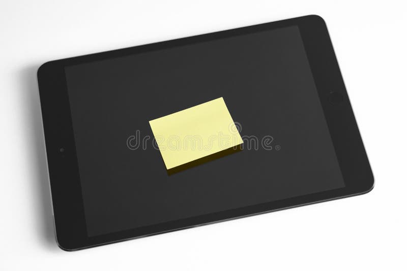 Tablet and Post it on Display Isolated on White Stock Image - Image of ...