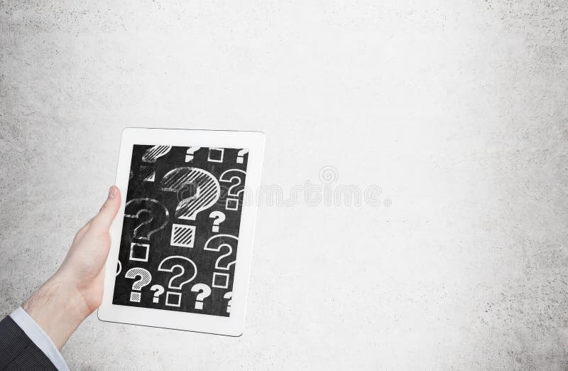 Tablet with question mark stock image. Image of finger - 48370943