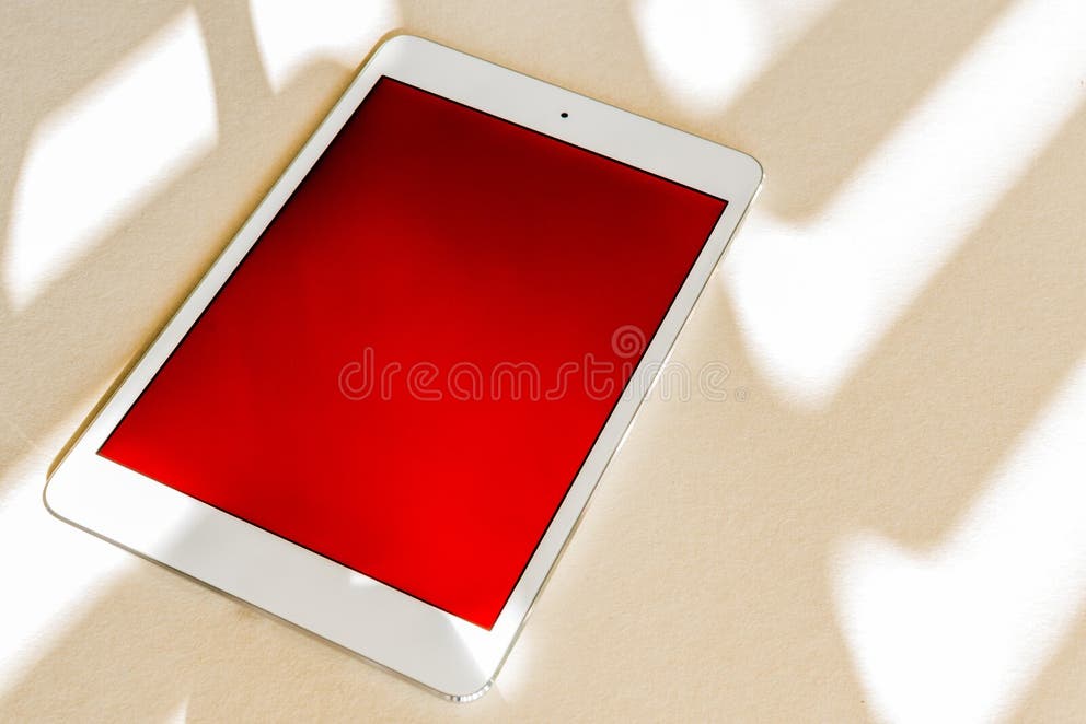 Tablet with Red Screen on a Desk - Copy Space, Technology Concept Stock ...