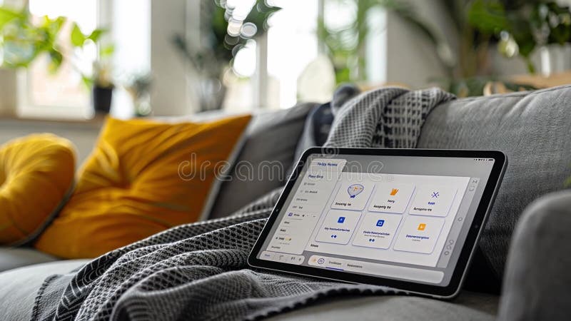 A Tablet Rests on a Couch Displaying Therapy Options in a Bright ...