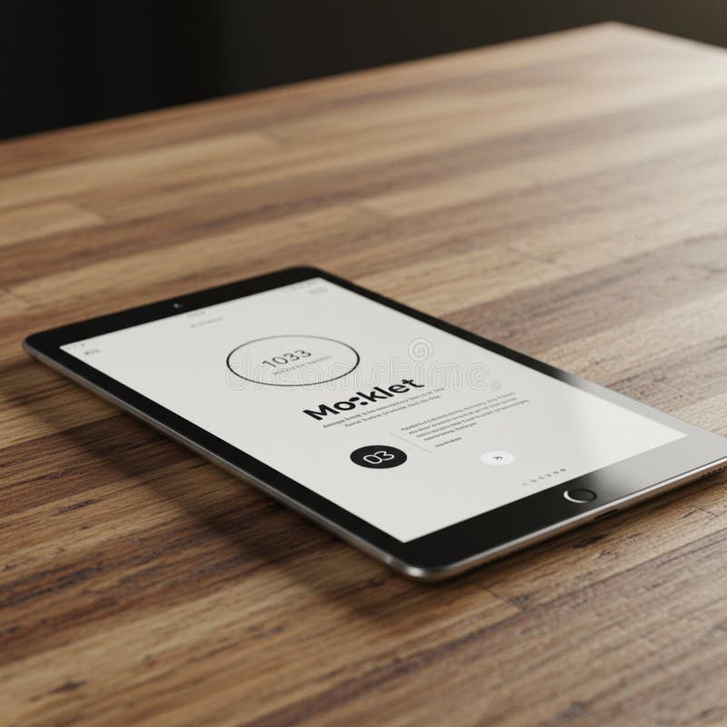 A Tablet Rests on a Wooden Surface. the Screen Displays a Minimalist ...