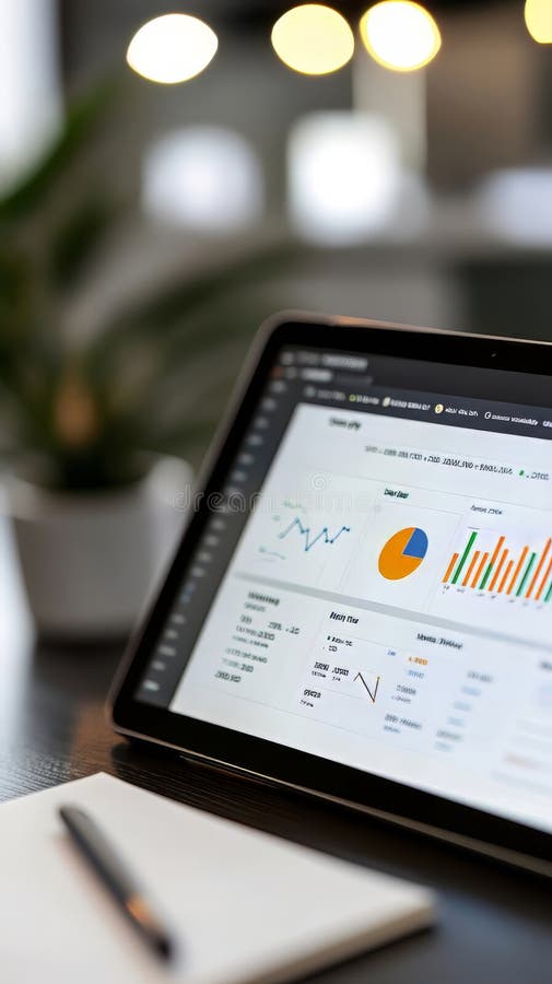Tablet Screen Detailed Business Data Analysis Modern Setting Stock ...