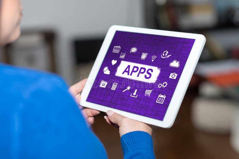 Apps concept on a tablet stock image. Image of mobility - 180950875