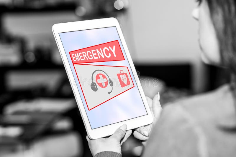 Emergency Concept on a Tablet Stock Photo - Image of phone, services ...