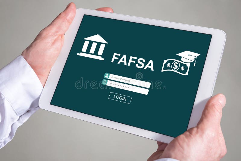 Fafsa concept on a tablet stock image. Image of university - 258320369