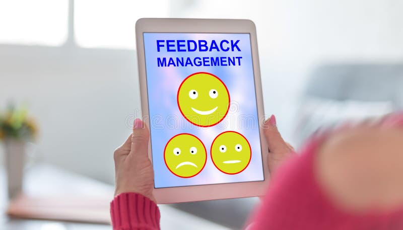 Feedback Management Concept on a Tablet Stock Image - Image of icons ...
