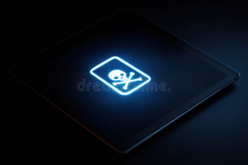 Tablet Screen Displaying Glowing Poison Prevention App Icon in Dark ...