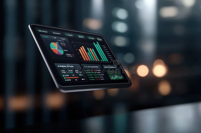 A Tablet with a Screen Displaying a Graph of Numbers Stock Illustration ...