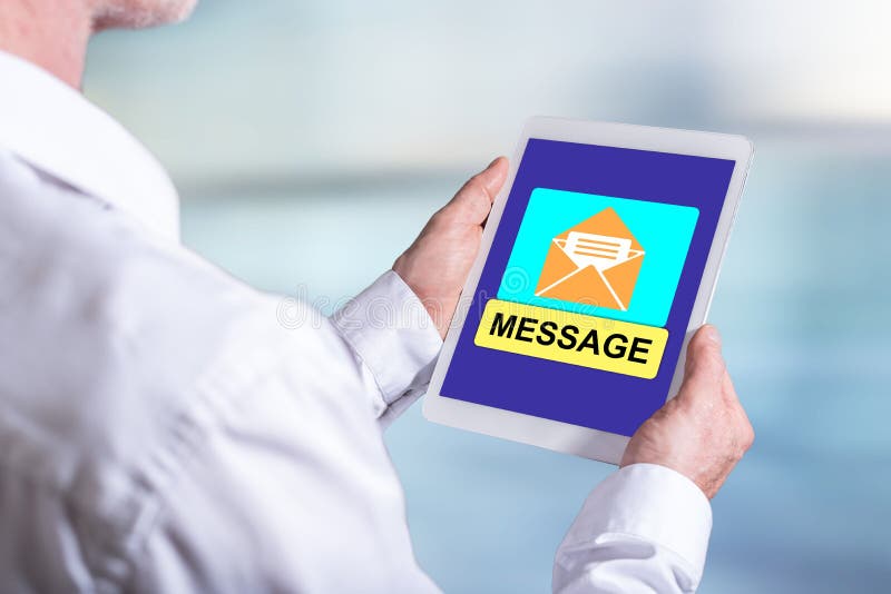 Message Concept on a Tablet Stock Photo - Image of internet ...