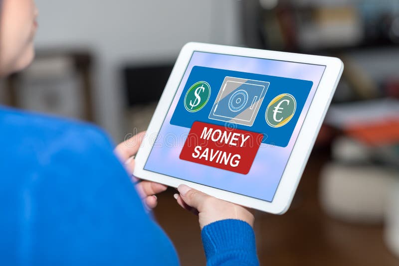 Money Saving Concept on a Tablet Stock Photo - Image of safe, digital ...