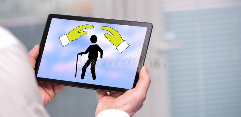 Old Age Insurance Concept on a Tablet Stock Image - Image of hand ...