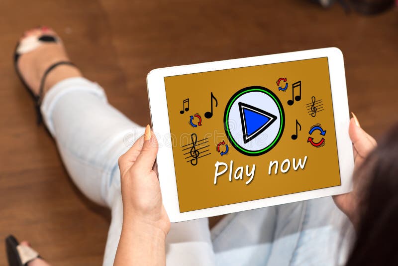 Online Music Concept on a Tablet Stock Photo - Image of note ...