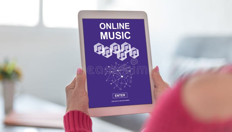 Online Music Concept on a Tablet Stock Photo - Image of network, media ...
