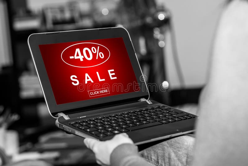 Sale concept on a tablet stock image. Image of percent - 163159855