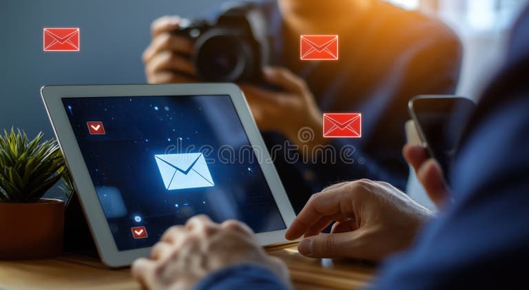 Tablet Screen with Email Notifications, Digital Communication and ...