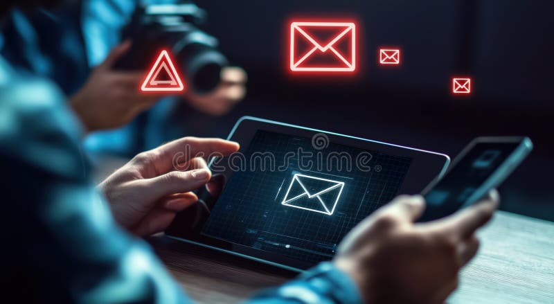 Tablet Screen with Email Notifications, Digital Communication and ...