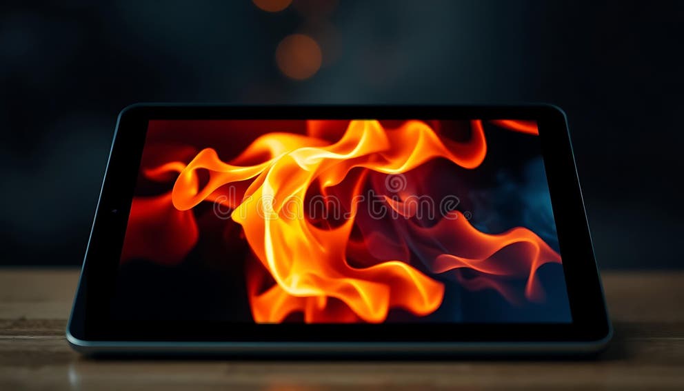 Tablet Screen Fire Flames, Digital Display, Technology, and Burning ...